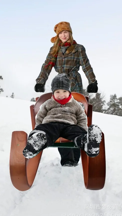 Folding Wooden Horned Snow Sled Sport Toboggan Outdoor Sled Foldable ...