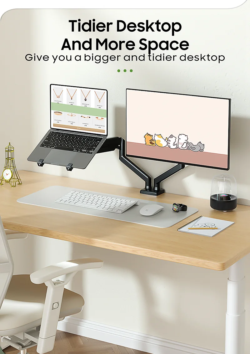 360 Rotation Height Adjustable Dual Arm Monitor Stand