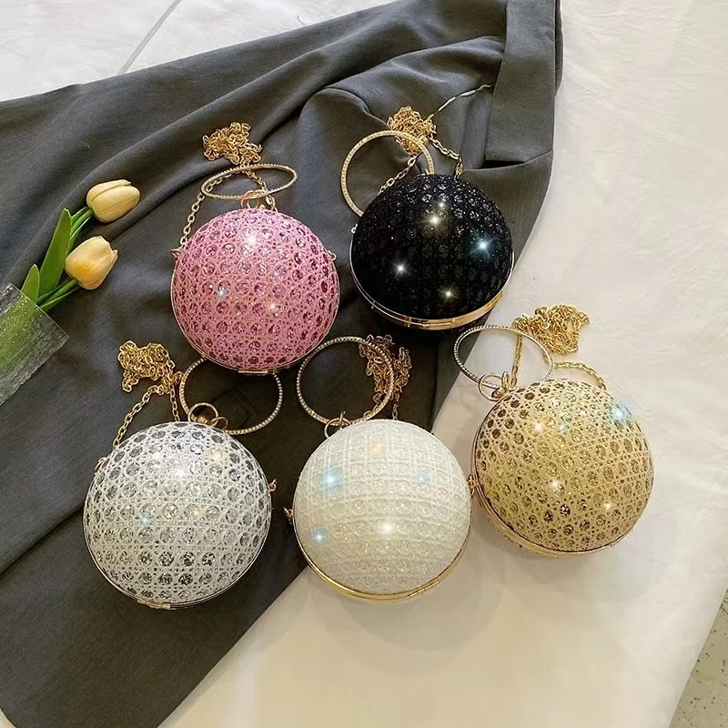 Retro Ball Shape Handbag with Rhinestones - Perfect for Parties