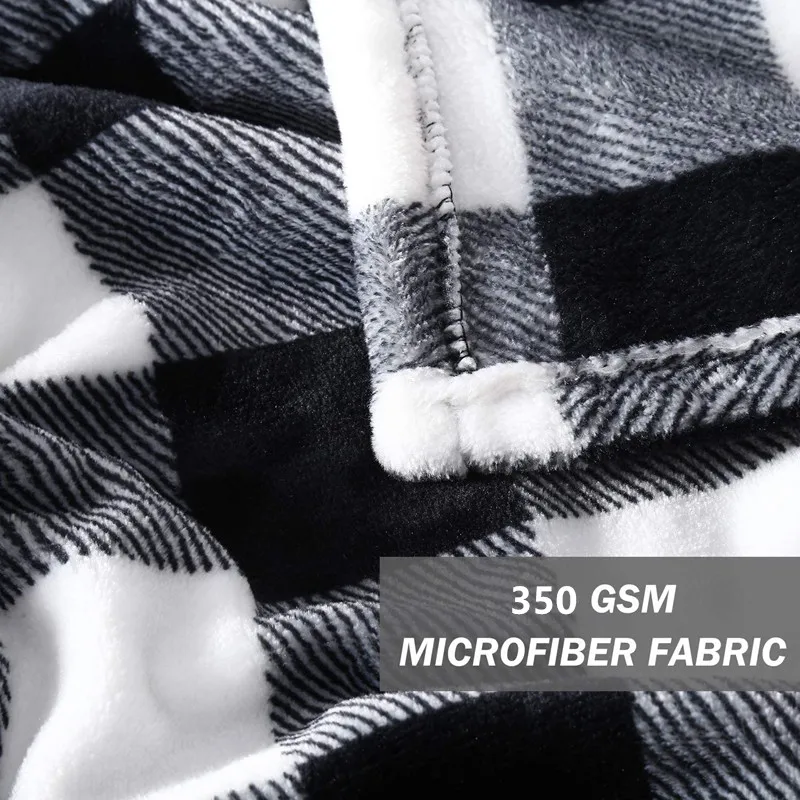 Inyahome Buffalo Plaid Throw Blanket For Couch Bed Flannel Fleece Black ...