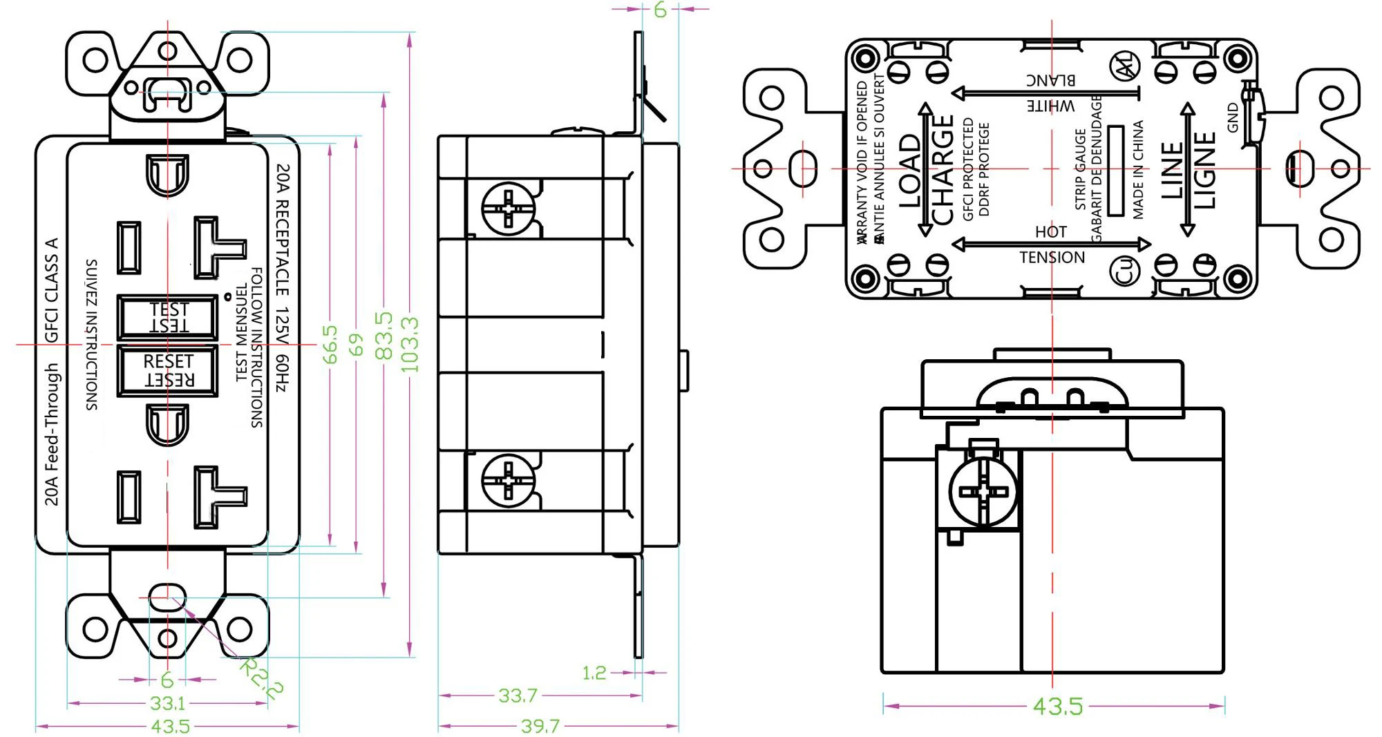20A 125V GFCI Receptacle - Reliable Ground Fault Protection