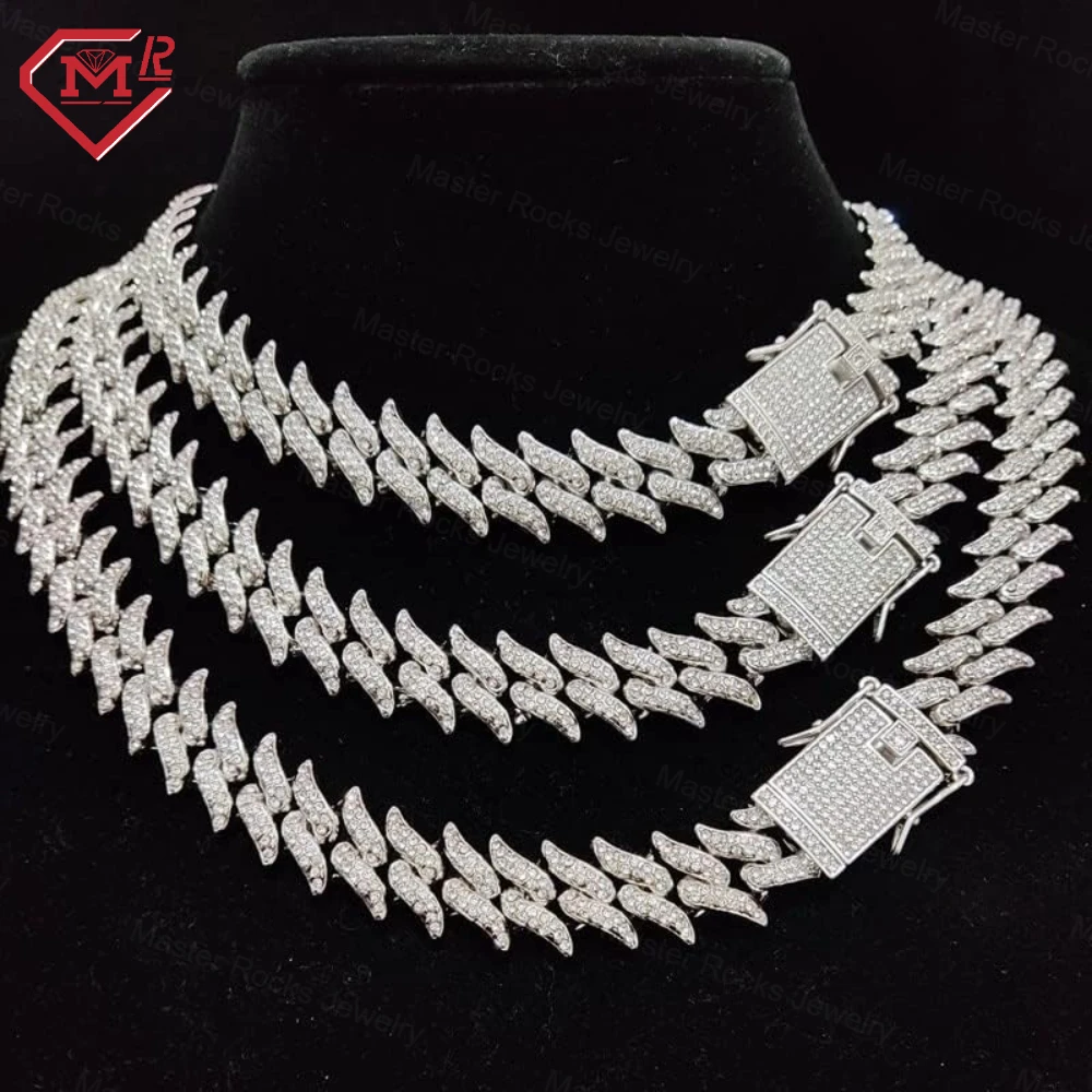 Hip Hop Moissanite Chain 20mm Width Thorn Shape Chains Iced Out Bling ...
