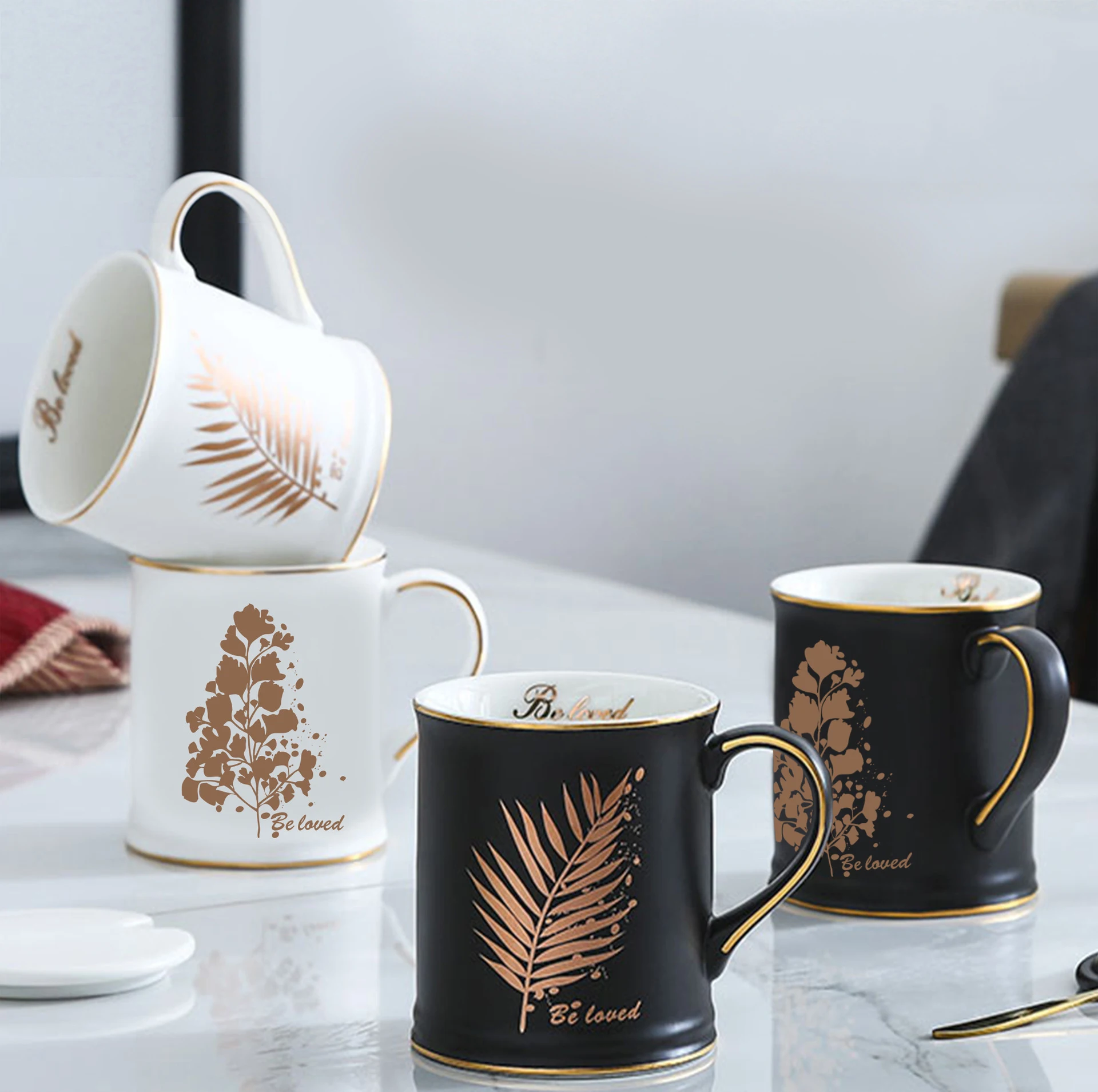 Custom Gold Rim Coffee Mug Nordic Ceramic Cafe Mug With Gift Box - Buy ...