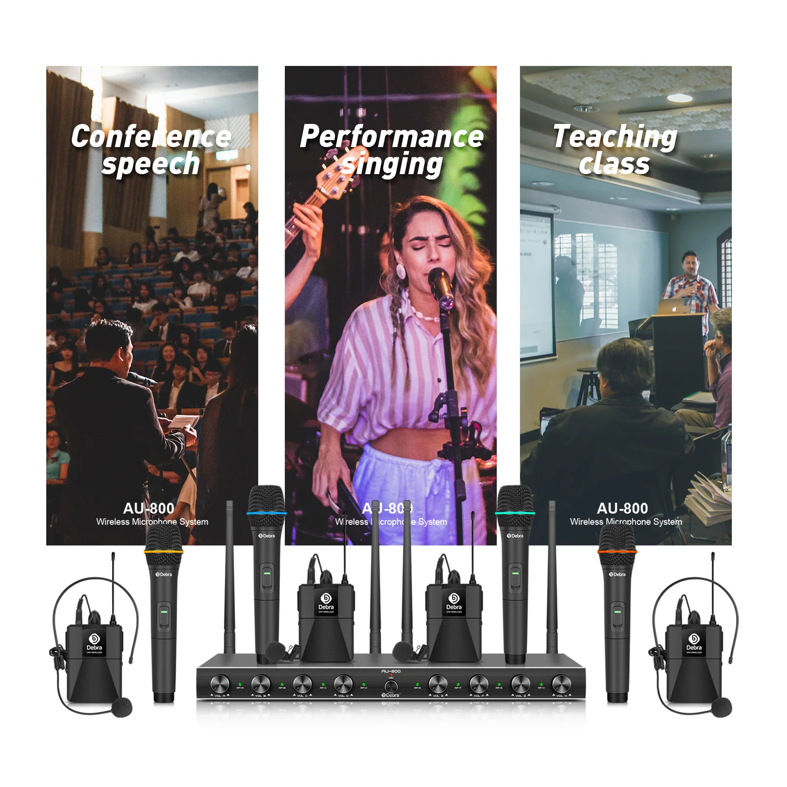 8 Channel UHF Wireless Microphone System for Karaoke & Conference