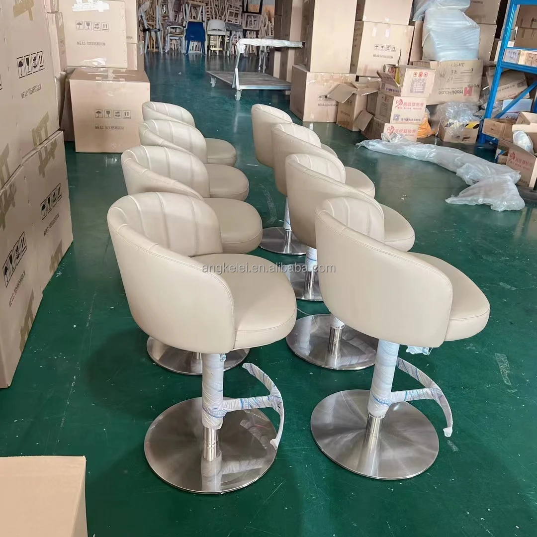 Modern bar Furniture Luxury Leather with Backrest Stainless Steel Stand ...