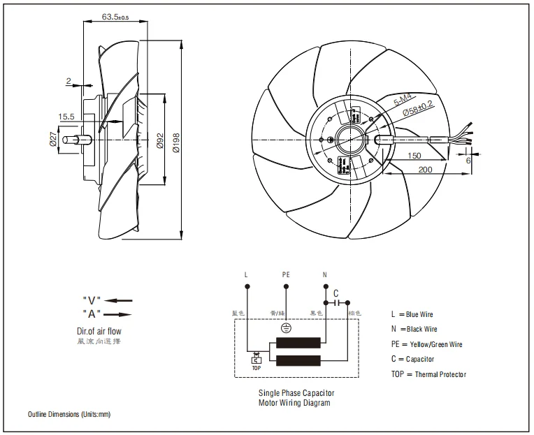 200mm Diameter Round Cooling Ventilation AC Axial Fan