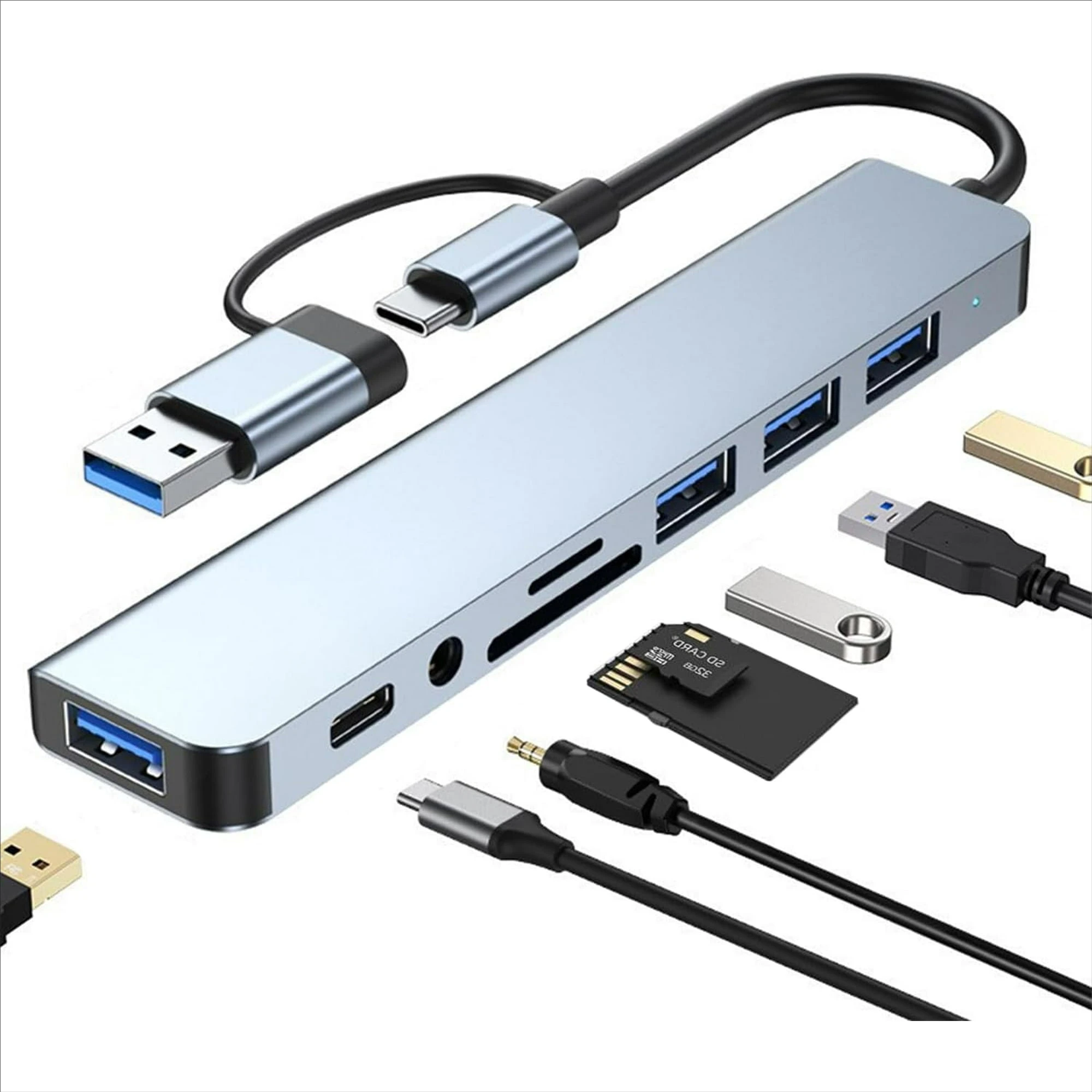 Dual USB Type-C Hub 8-in-1 Multi Port Adapter with TF/SD Card Reader ...