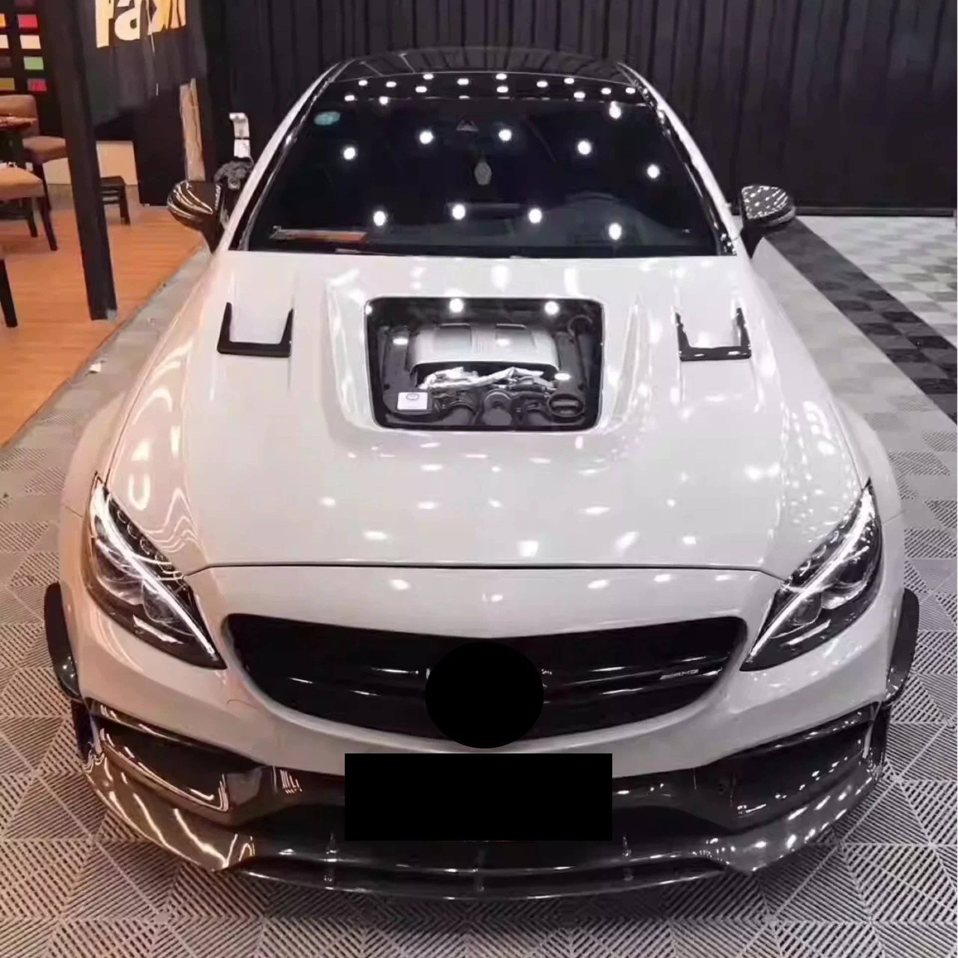 Body Kit Unpainted Engine Cover Transparent Hood For Mercedes Benz C63 ...