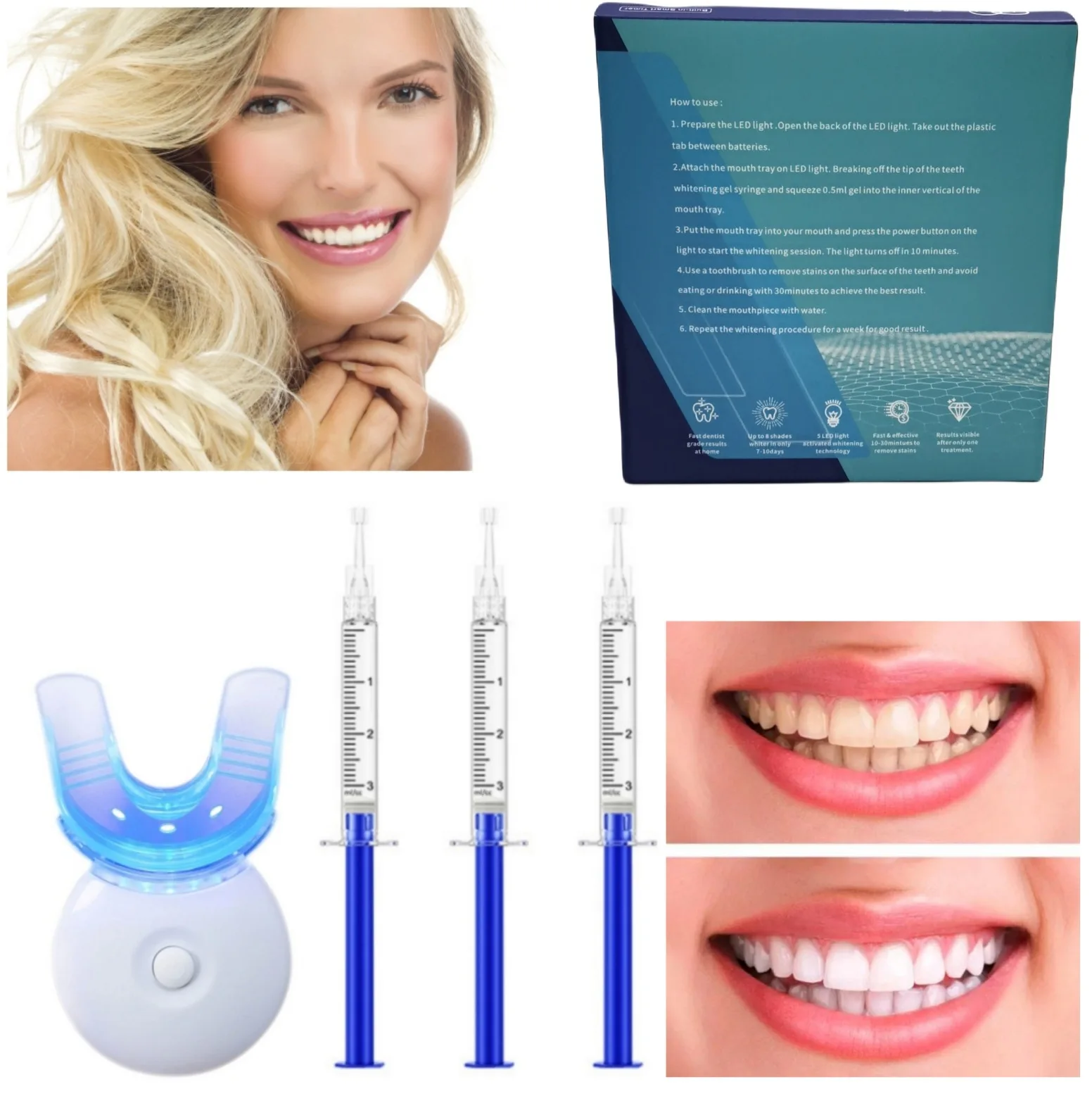 Dental Bleaching Private Logo Blue Light Led Teeth Whitening Kit Gife ...