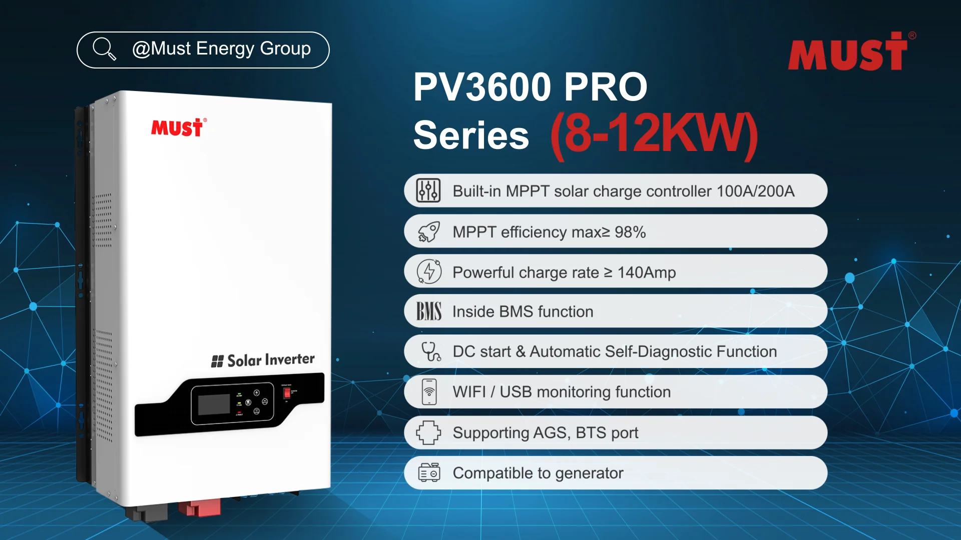 Must Pv3600 Pro 8kw 10kw 12kw Hybrid System Off Grid Solar Mppt Pure ...