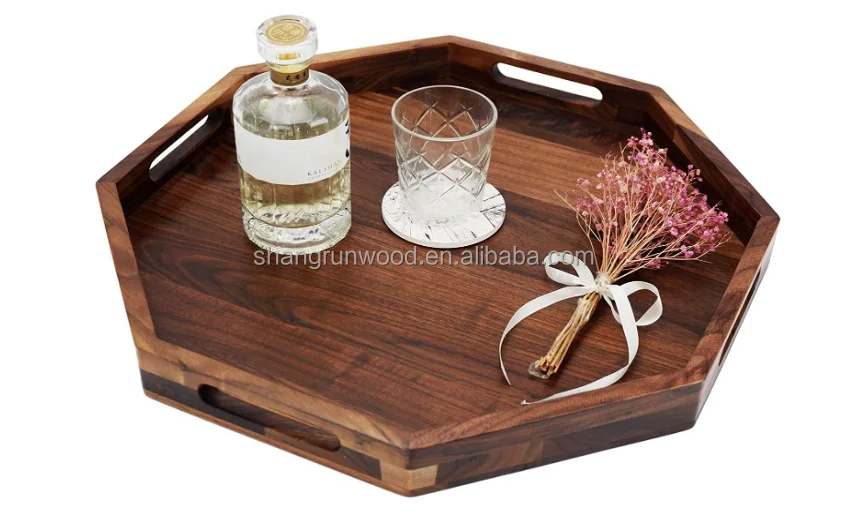 Funny Hotel Designer Round Serving Trays Wooden Cafe Hexagonal Serving ...