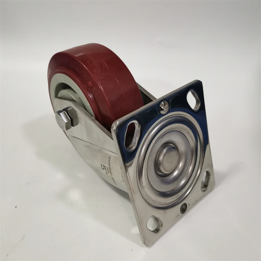 Cmcl Stainless Steel Locking Caster Red Color Polyurethane Caster ...
