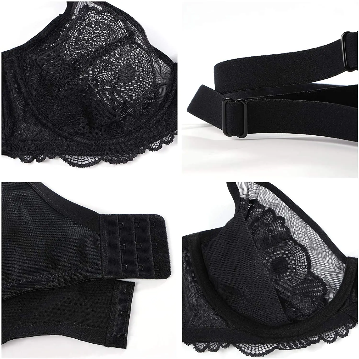 34C-44DDD Plus Size Full Figure Unlined Underwire Lace Bra