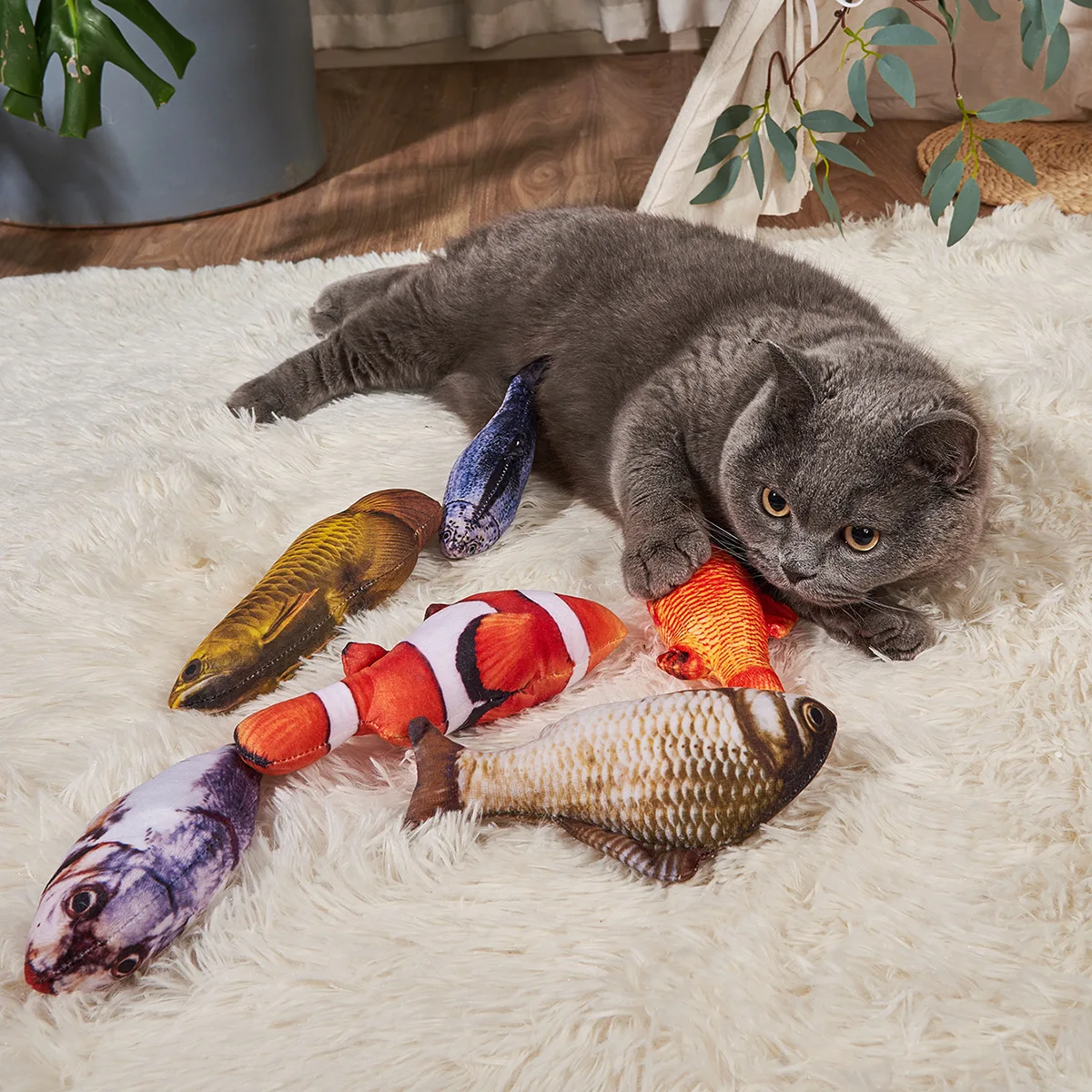 New Fish Shape Cat Toys Bite-resistant and Scratch-resistant Plush Cat ...
