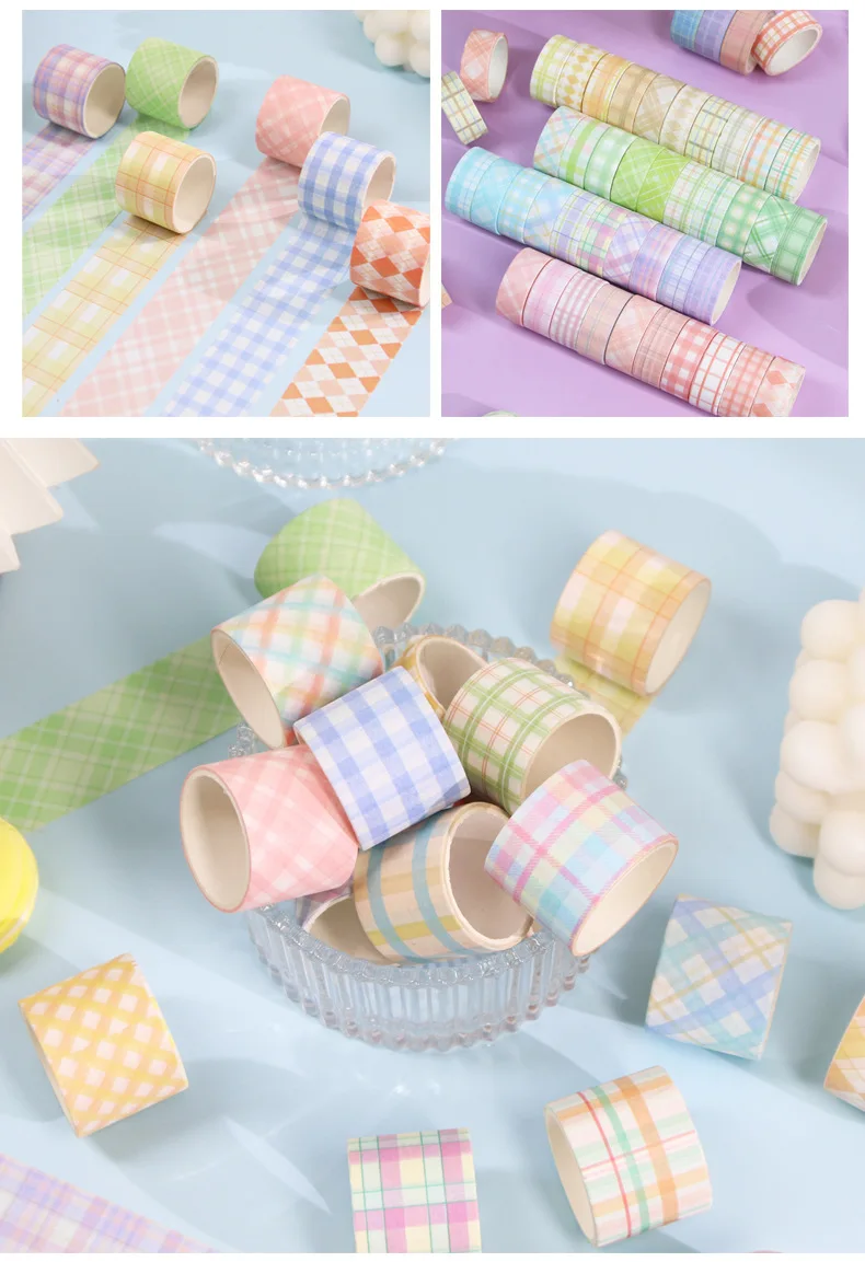 Fresh Grid Pattern Color Basic Manual Washi Tape Set