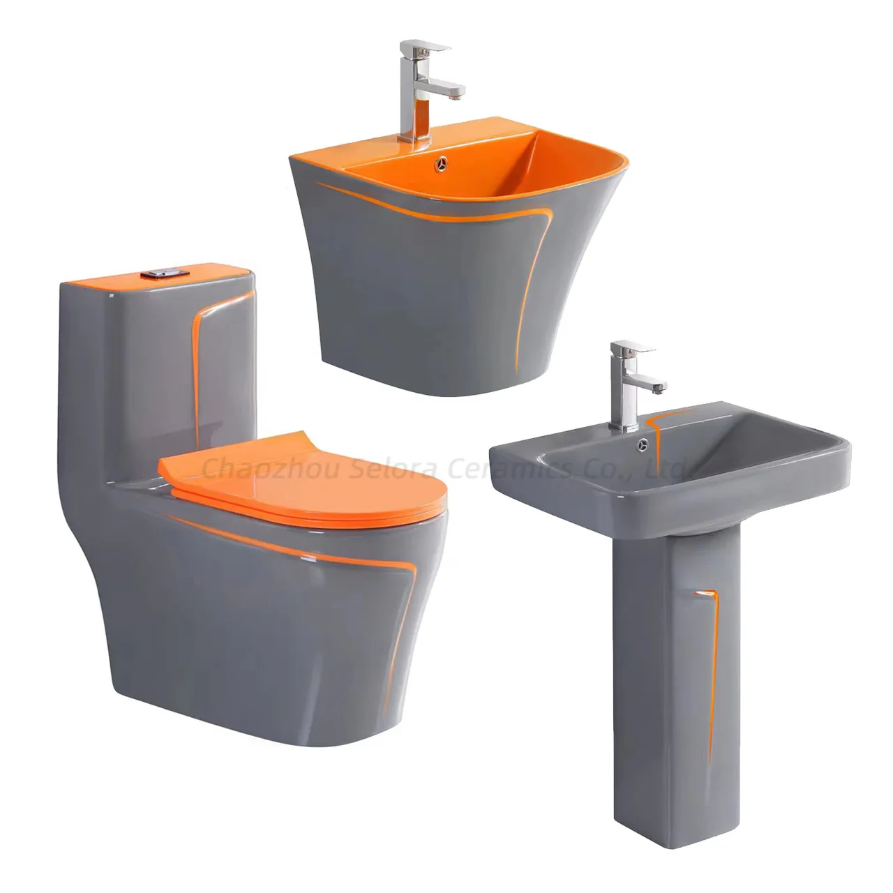 New design grey orange color sanitary ware suite wc one piece ceramic ...