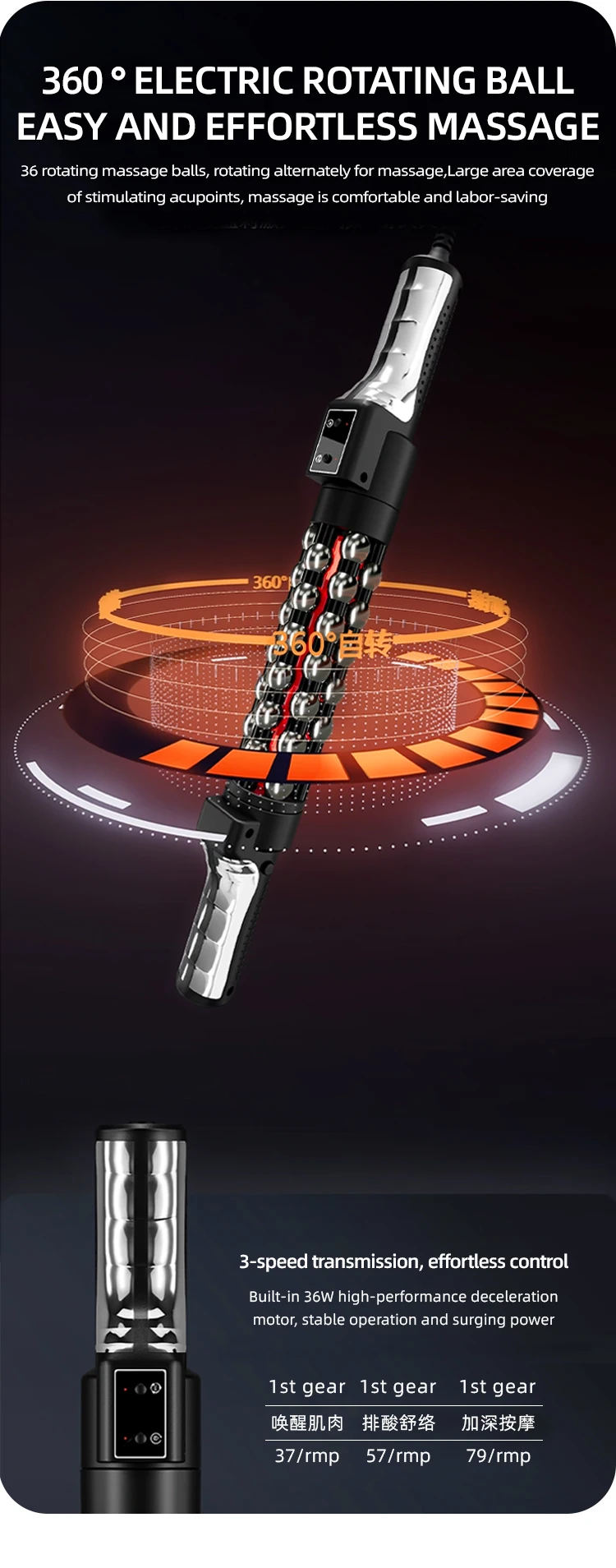 Red Light Heated Massage Device 360 Rotating Inner Ball Roller For ...