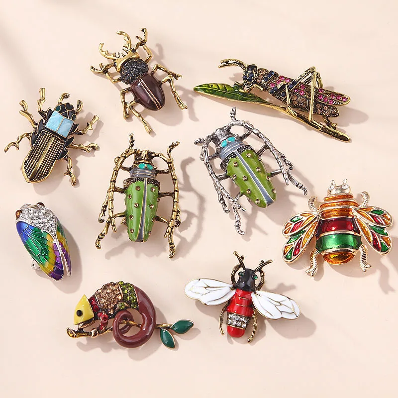 Fashion Vintage Beetle Bee Cicada Insect Brooches Rhinestone Alloy ...