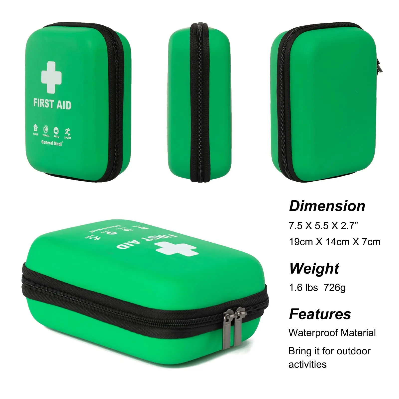 170 Pieces Green First Aid Emergency Kit Durable First Aid Box First ...