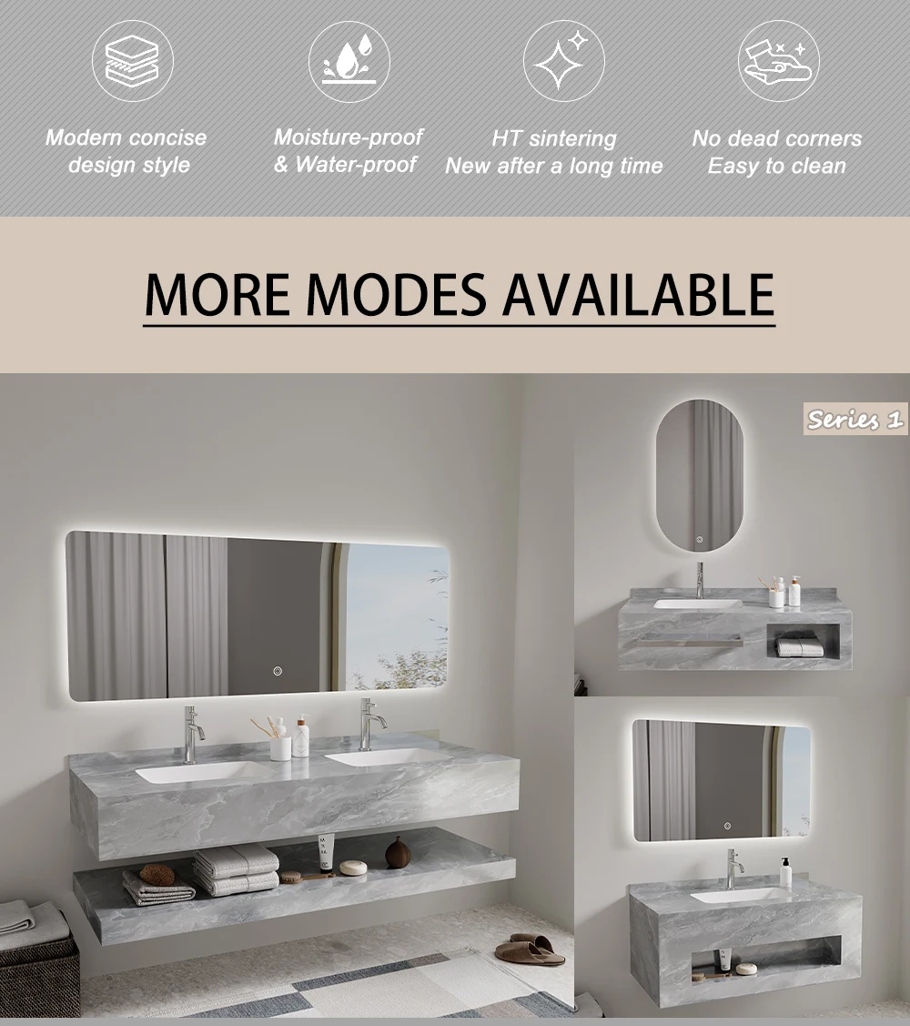 YIDA Bathroom Gary Sintered Stone Integrated Basin Combination Hidden ...