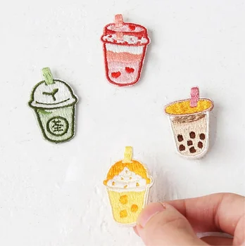 Cute Bubble Pearl Milk Tea Embroidery Patches Pins Kawaii Iron On Adhesive Boba Patch Stickers ...