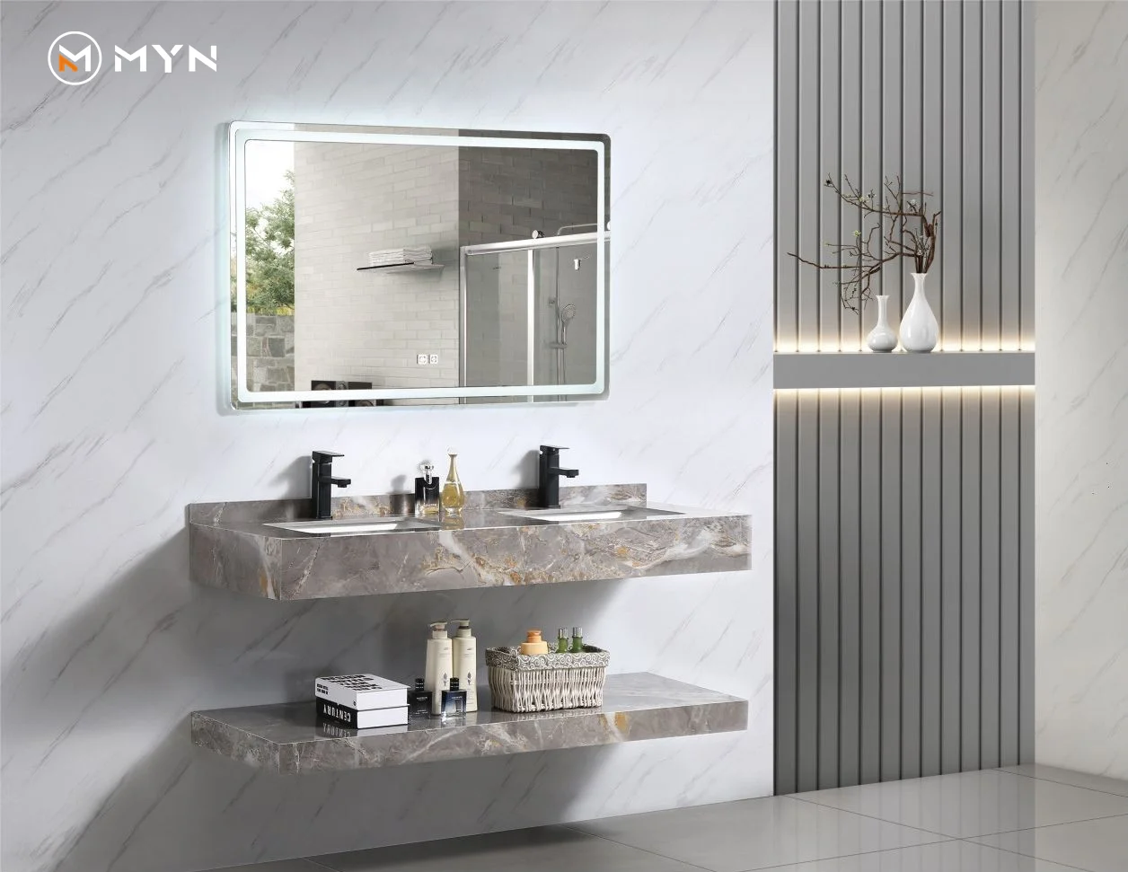 Luxury Double Sink Basin Bathroom Vanity Cabinet - Hotel Style