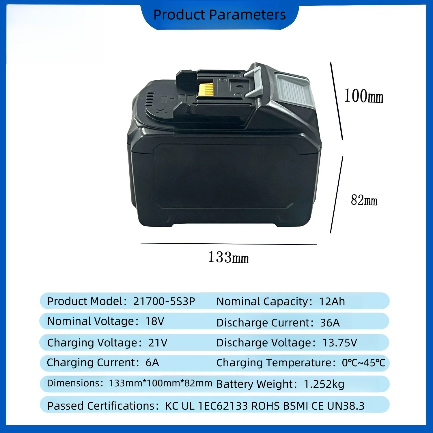 18V 12Ah High Performance Lithium Ion Phosphate Battery Pack 18V Power ...