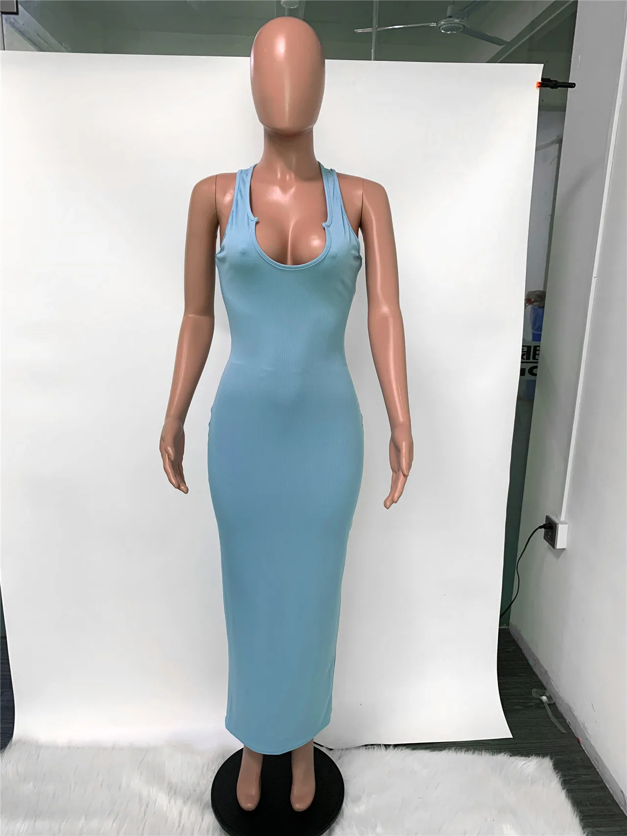 Summer Hot V Neck Ribbed Dress Bodycon Sleeveless Tank Top Long Maxi ...