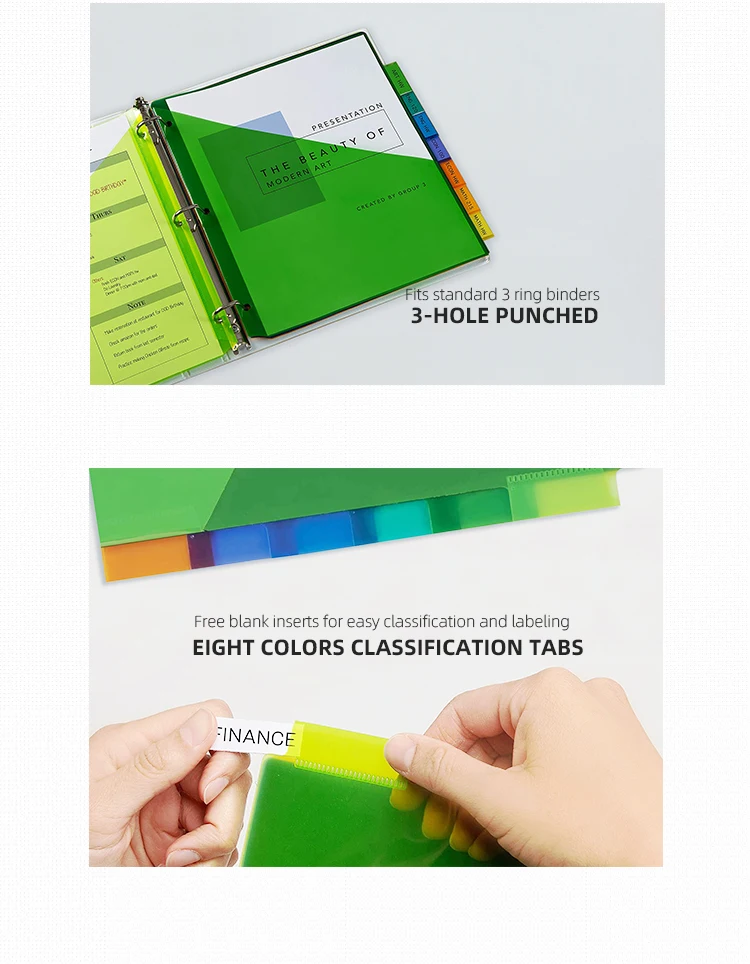 Plastic 8-tab Binder Dividers With Two Pockets,Insertable Multicolor ...