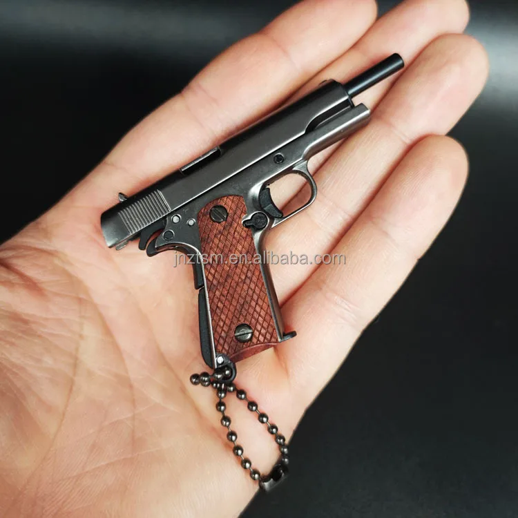 Realistic Wooden Handle Handgun 1911 Gun Keychain Metal