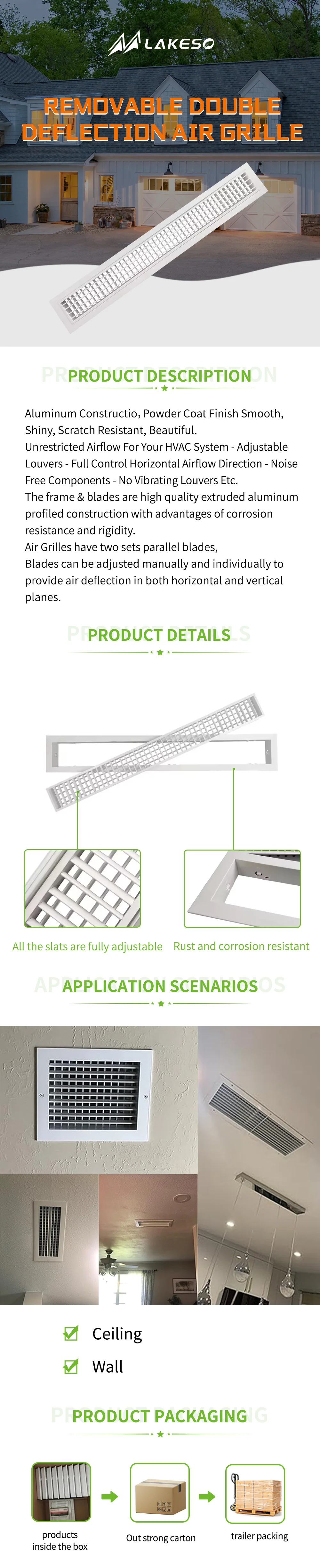 Hvac White Aluminum Exhaust Air Diffuser Vent Removable Double ...