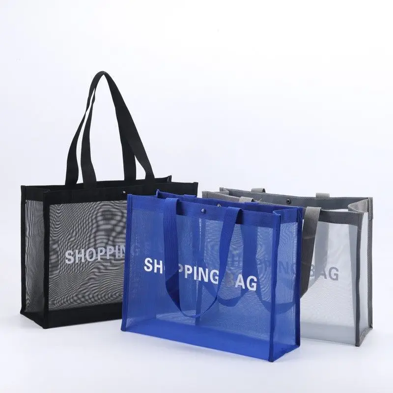 Black Nylon Tote Shopping Bag Mesh Beach Bag With Custom Logo - Buy ...