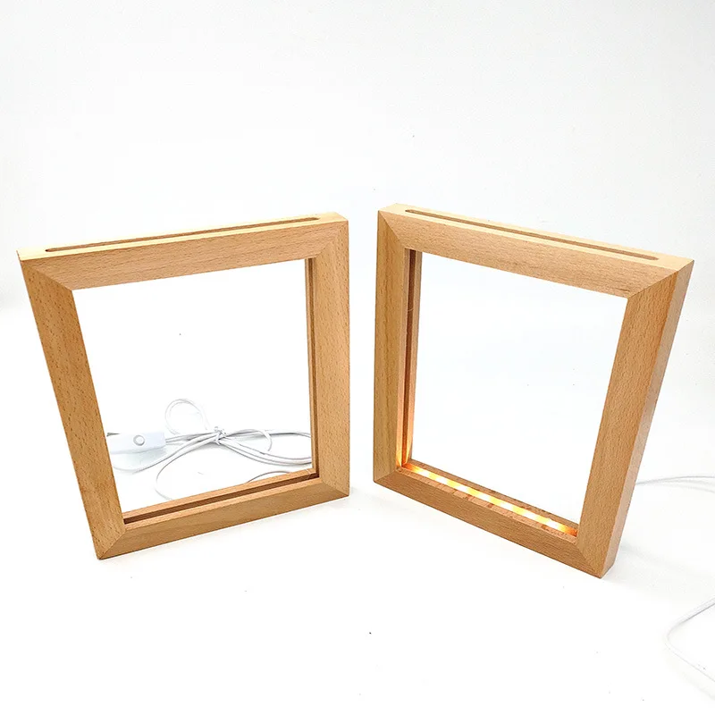 Diy Engrave Blank Acrylic Led Lamp Wood Photo Frame Rgb Warm Light ...