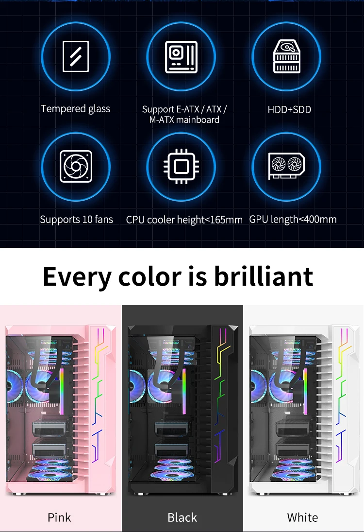 SNOWMAN Gaming PC Case - Mid Tower ATX with Tempered Glass