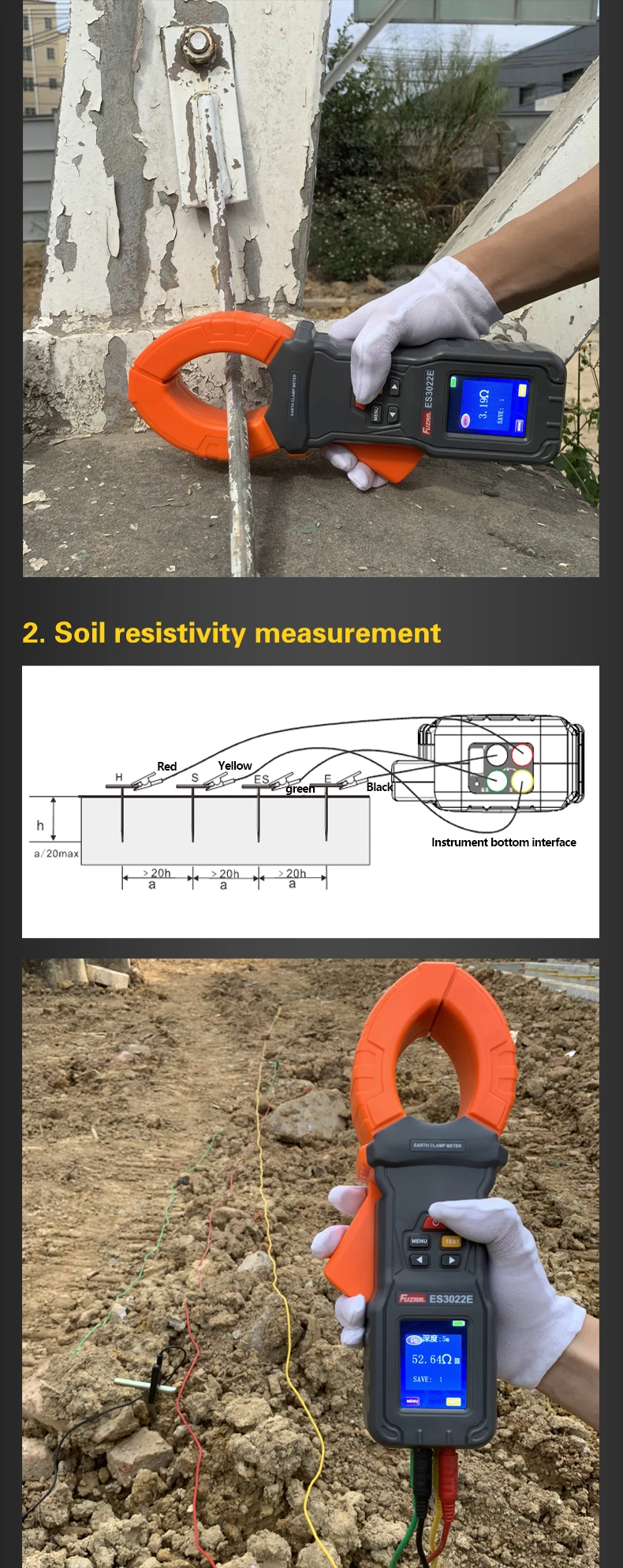 FUZRR ES3022E Soil Resistivity 9999 Kohm Voltage 600V Current 60A Clamp ...