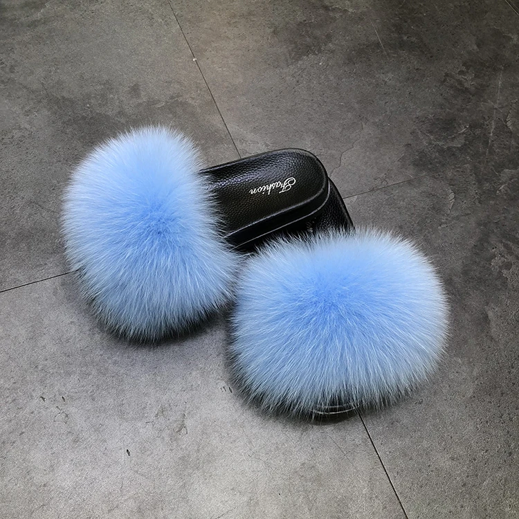 2022 Custom Wholesale Furry Ball Slippers - Real Fur Sandals