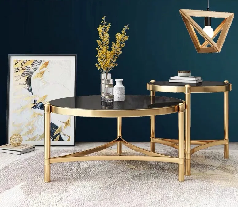 Cheap Round Coffee Table Set Of 2 Glass Top Wood Modern Small Black ...