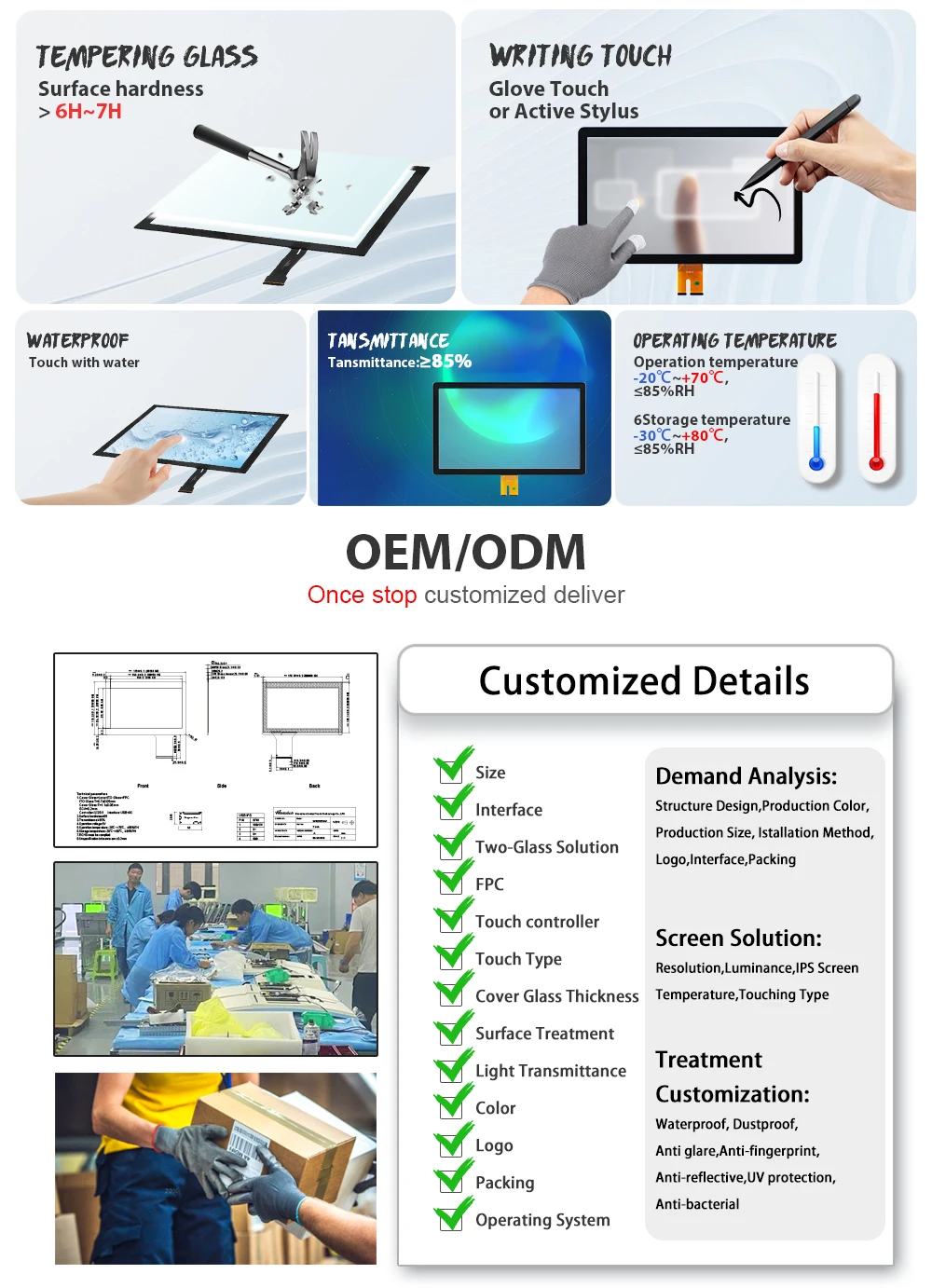 7 Inch Touchscreen RS232 I2C Projected Capacitive PCAP Touch Screen Panel