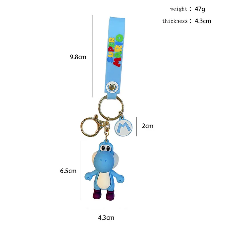 Lovely Cartoon Mario Yoshi Keychain 3D Doll Backpack Decoration Car Key ...
