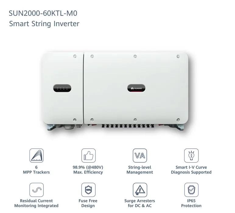Huawei Sun2000-60ktl-m0 60kw Three Phase Grid Tied Solar Inverter With Built In Mppt Charge ...