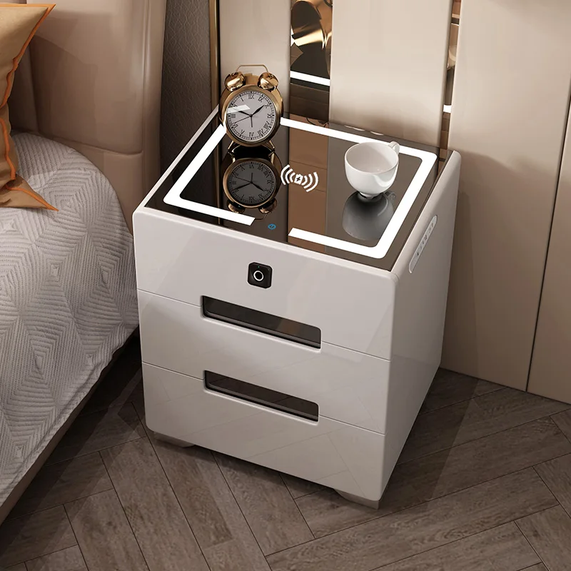 Smart Bedroom Furniture Metal Side Table Modern Fingerprint Lock Led ...