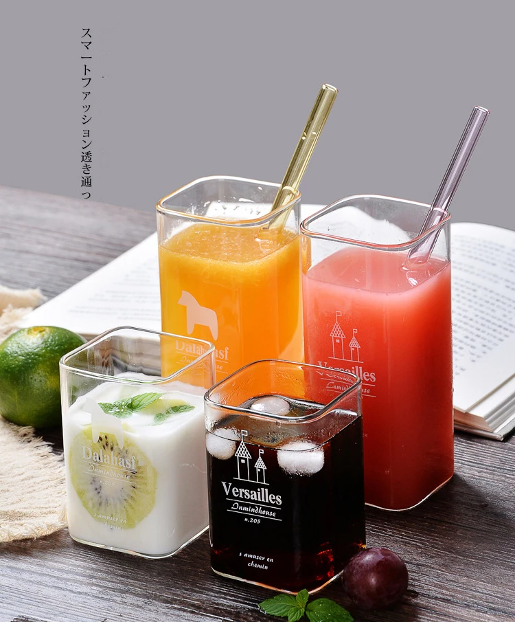 Aeofa Handleless Straight-sided Square Clear Glass Mug Breakfast Milk ...