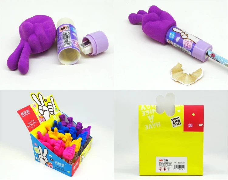 Happy Finger Plastic Pencil Sharpener Eraser Combination For Student ...