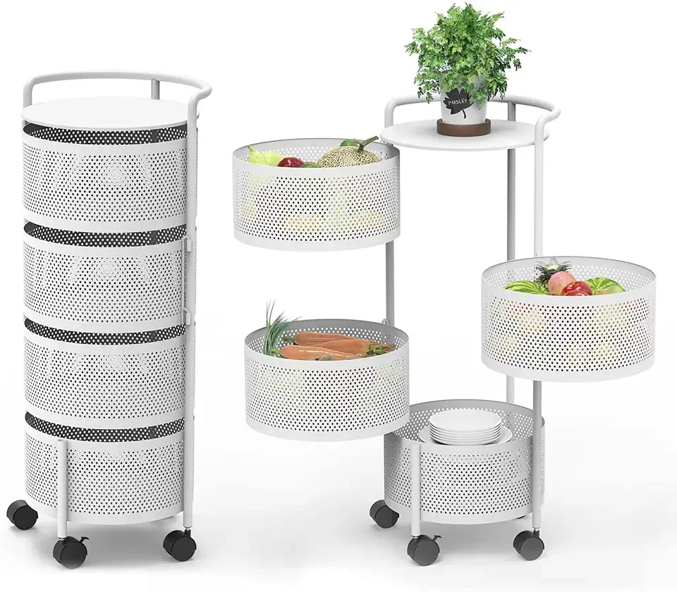 Kitchen Storage Rotatable Shelf 3 4 5 Layer Rotating Practical Trolley