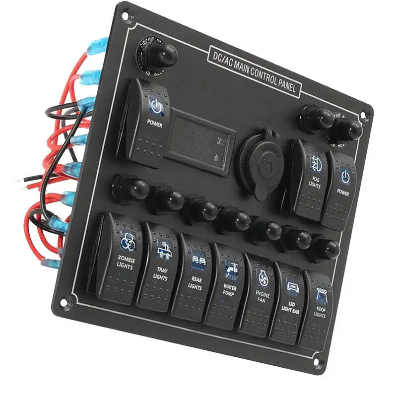 10 Gang Toggle Switch Panel LED Light Circuit Overload Protection ...