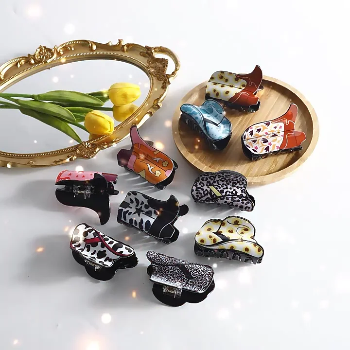 Cute Cowboy Acrylic Hair Claw Clips For Women Non-slip Fashion Cow ...