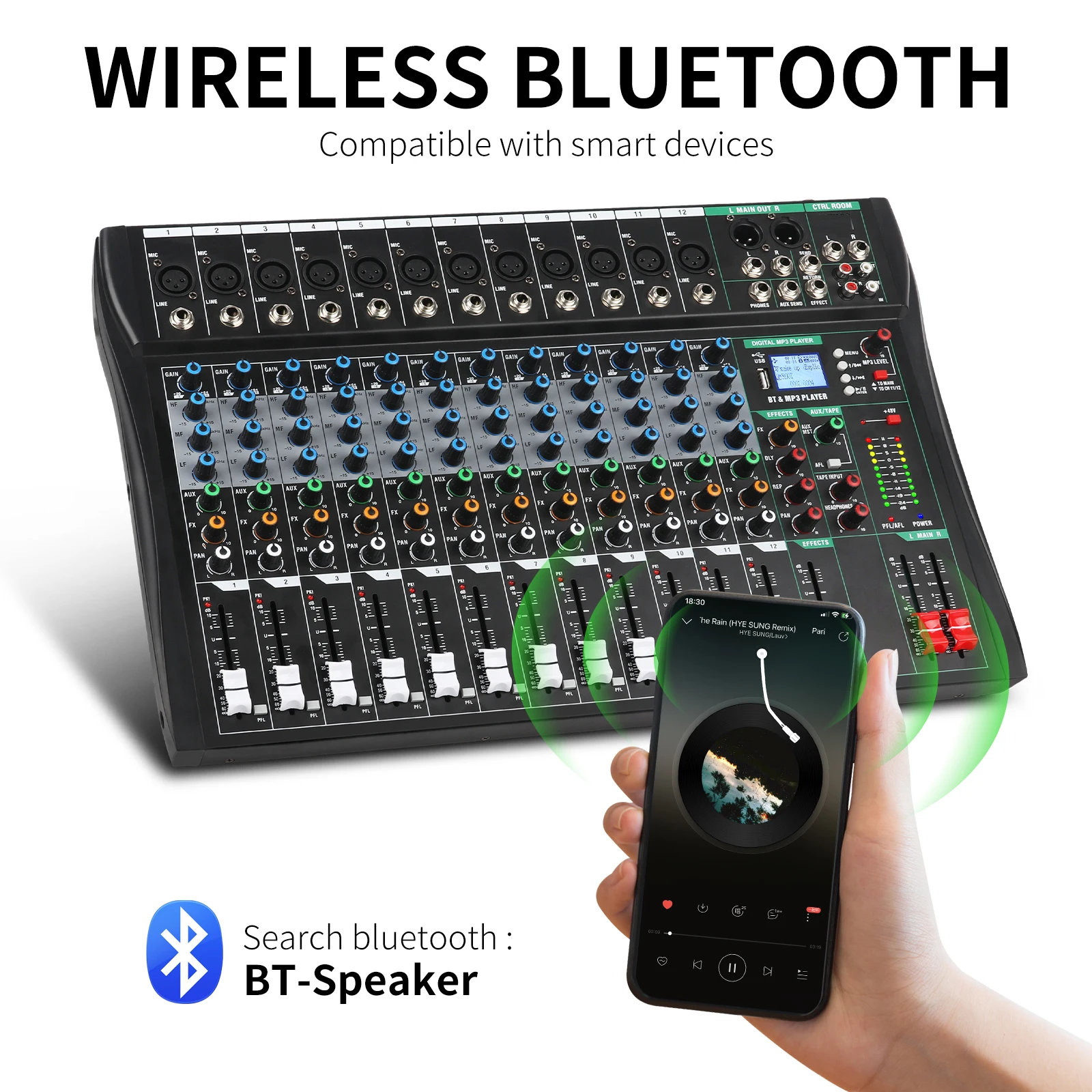 Computer Sound Mixer - 12 Channel Audio Mixer for Djs