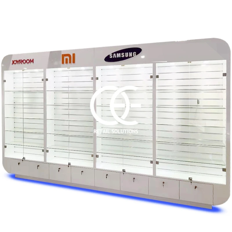 Customized Wood Mobile Phone Display Cabinet Showcase Interior ...