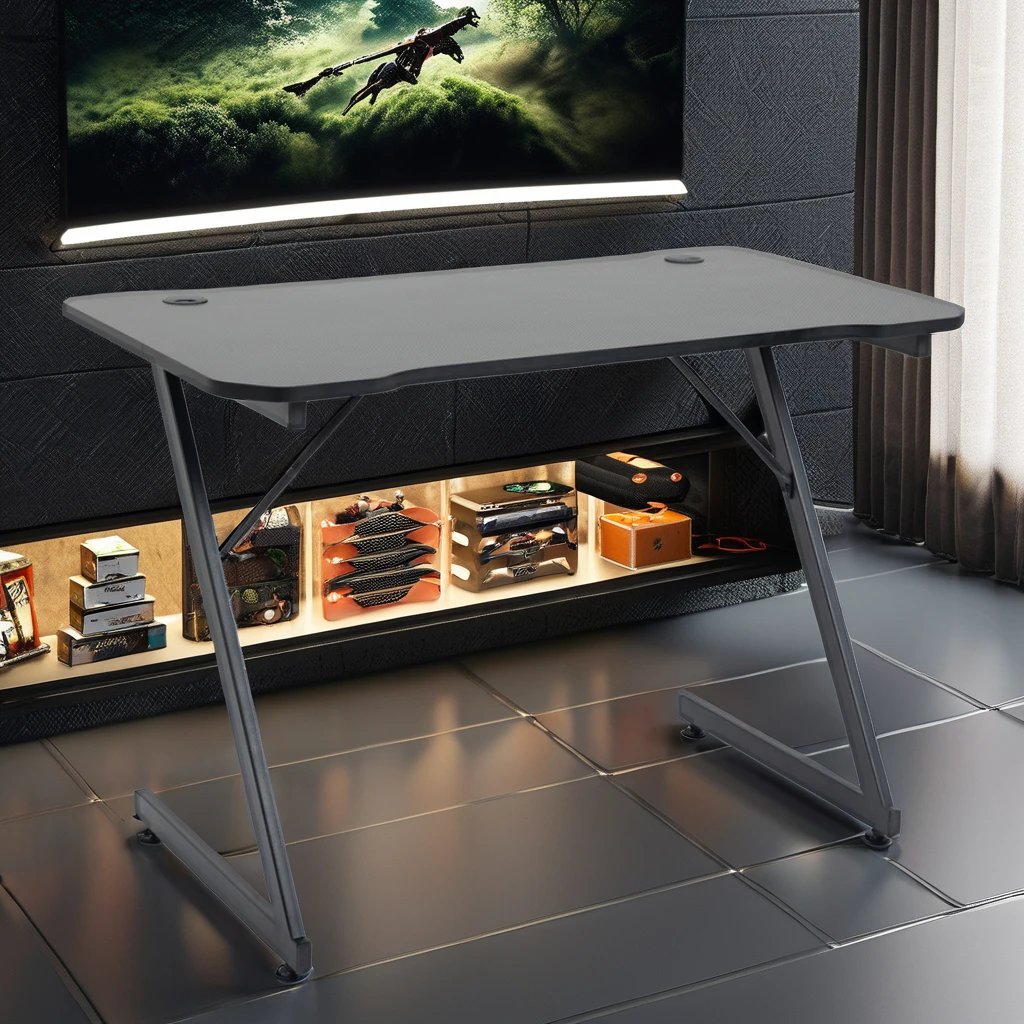 Customizable Z-shape Black Gaming Desk Wood And Metal Computer Table ...