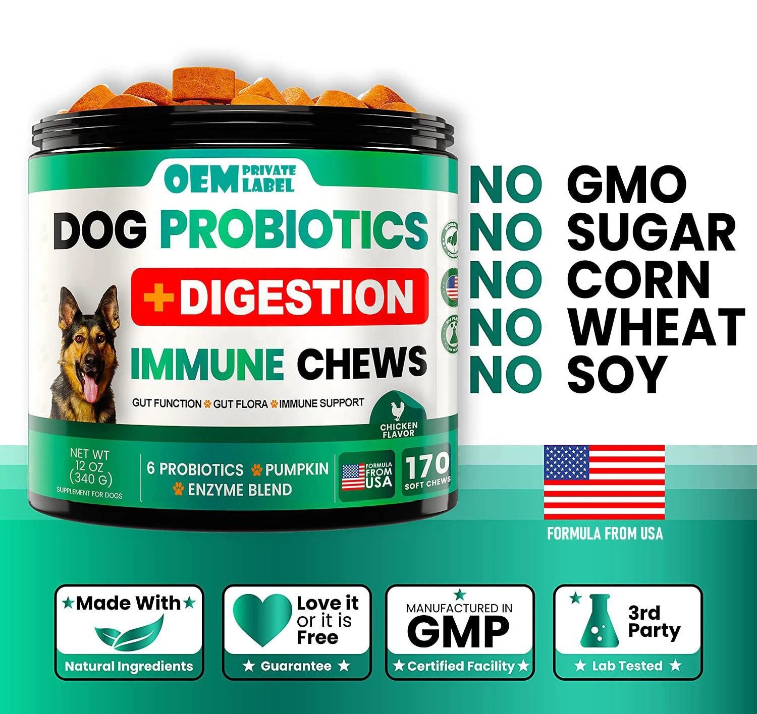 OEM Private Label Chicken-Flavored Probiotics Soft Chews Pet Nutrition ...